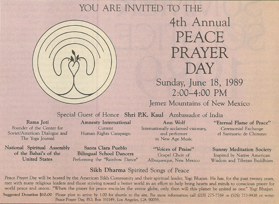 4th Annual Peace Prayer Day (1989) - 3HO International